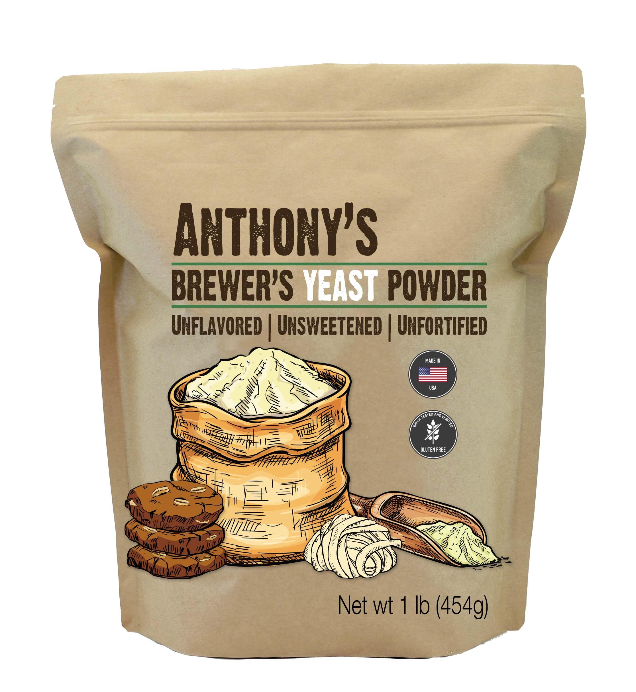 Anthony's Brewer's Yeast, 1 lb, Made in USA, Gluten Free, For Lactation Support, Unflavored, Unsweetened