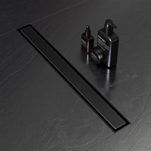 24 Inch Linear Shower Drain, CIFOX Black Rectangular Floor Drain with 2-in-1 Tile Insert Grate Removable Cover, Professional Brushed 304 Stainless Steel CUPC Certified