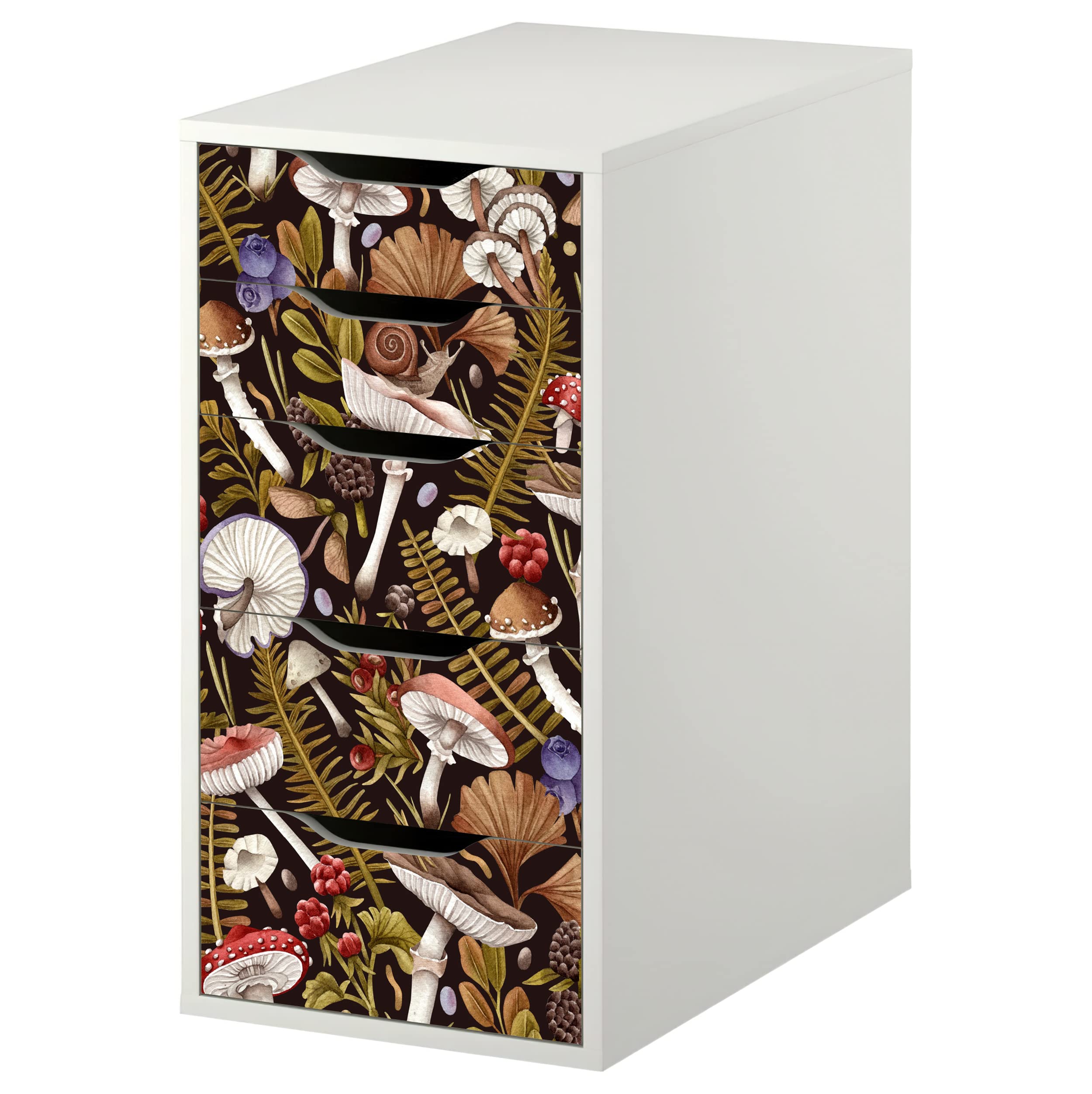 Decals for Alex Drawers in Mushroom and Toadstools Pattern, Self-Adhesive Decals, Peel and Stick Furniture Stickers/Decals, Removable Furniture Skin for the Alex Unit, FURNITURE NOT INCLUDED (for 5-drawer unit)