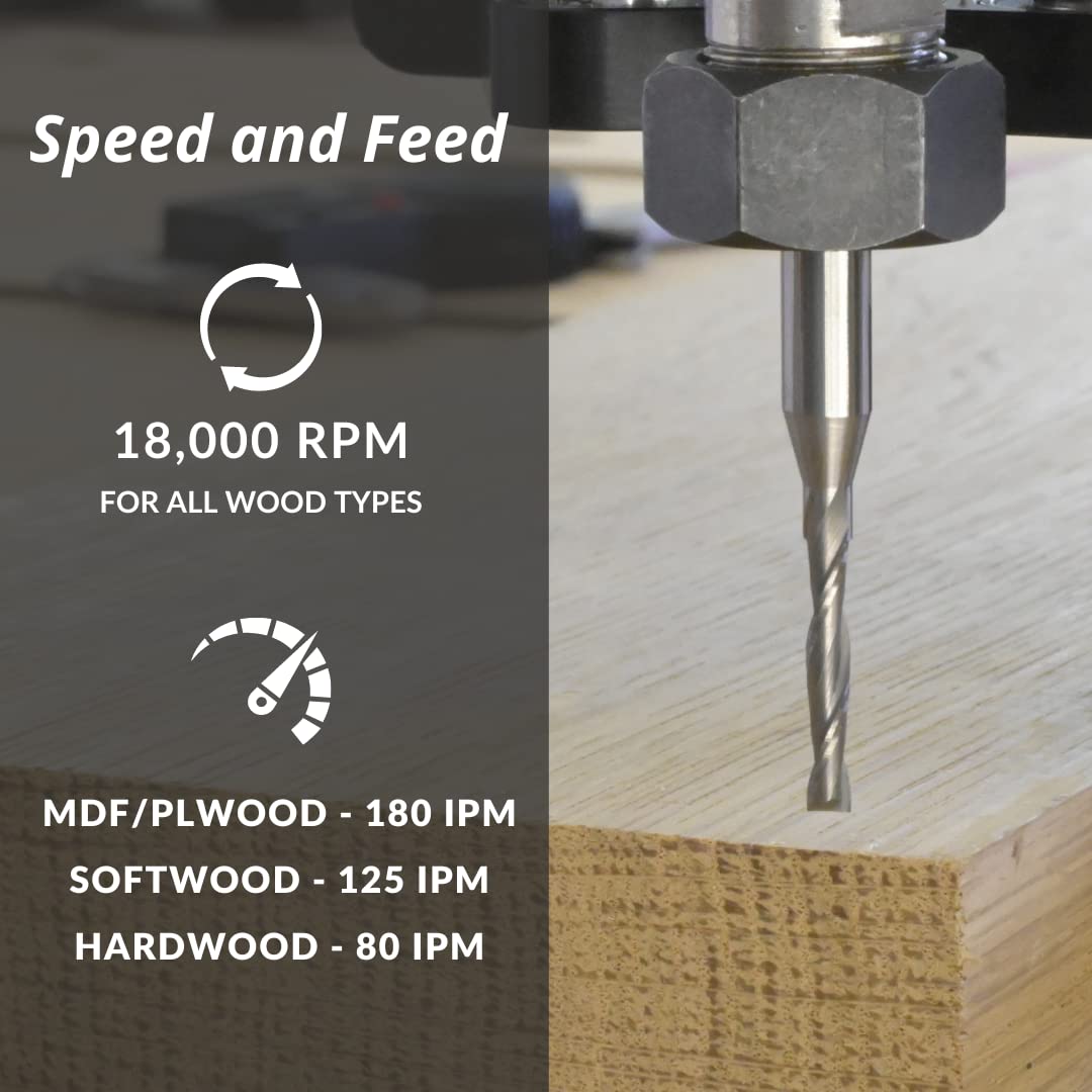 ROUTYBITS - 1/8 Diameter, Up Cut Bit, 1/4 in Dia Shank, 3/4 inch Cut Length, Solid Carbide, Spiral Endmill, CNC Router Bits