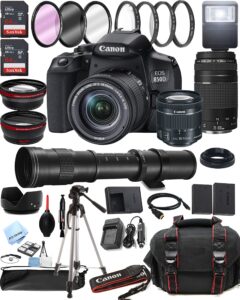 canon eos 850d (rebel t8i) dslr camera w/ef-s 18-55mm f/4-5.6 is stm zoom lens + 75-300mm f/4-5.6 iii lens + 420-800mm super telephoto lens + 128gb memory + case + tripod + filters (40pc bundle)