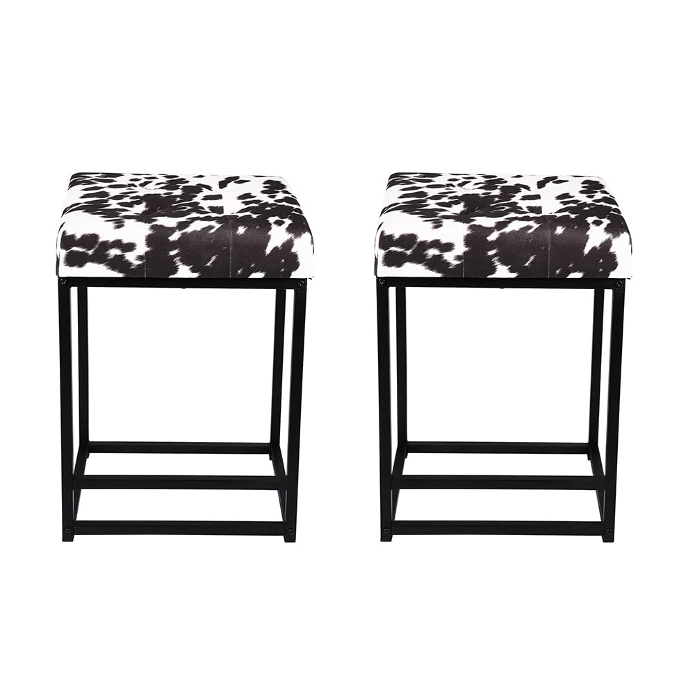 GIA 24-Inch Counter Height Square Backless Metal Stool with Holstein Cow Print Upholstery, Black, Qty of 2