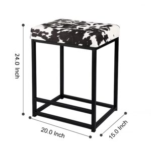 GIA 24-Inch Counter Height Square Backless Metal Stool with Holstein Cow Print Upholstery, Black, Qty of 2