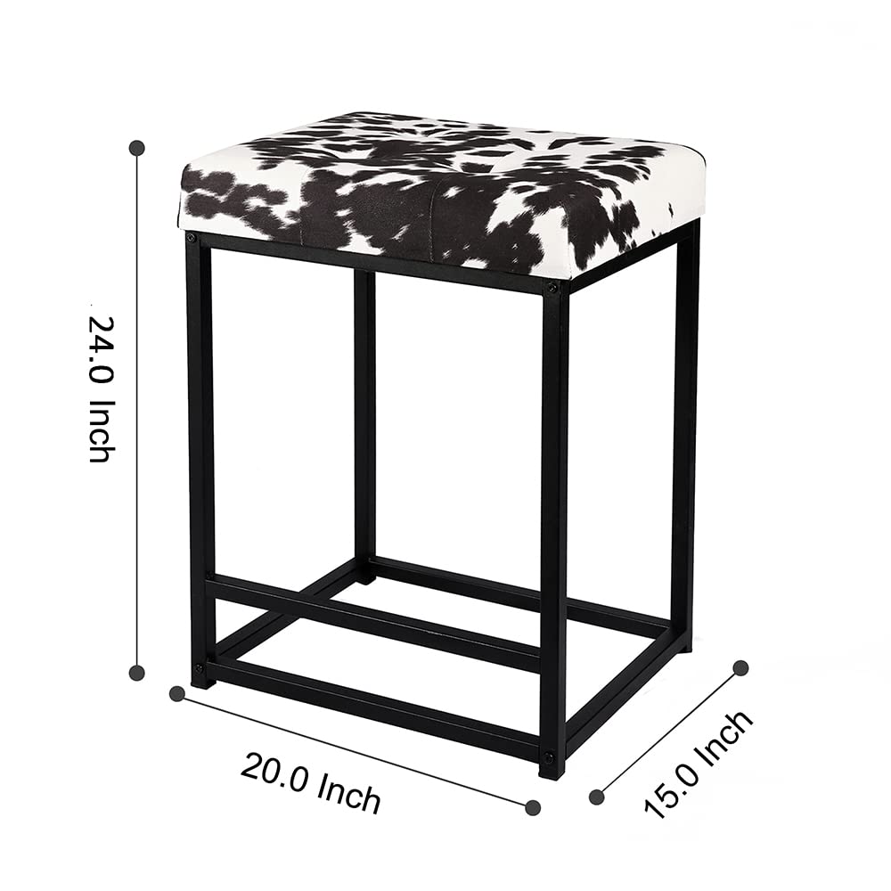 GIA 24-Inch Counter Height Square Backless Metal Stool with Holstein Cow Print Upholstery, Black, Qty of 2