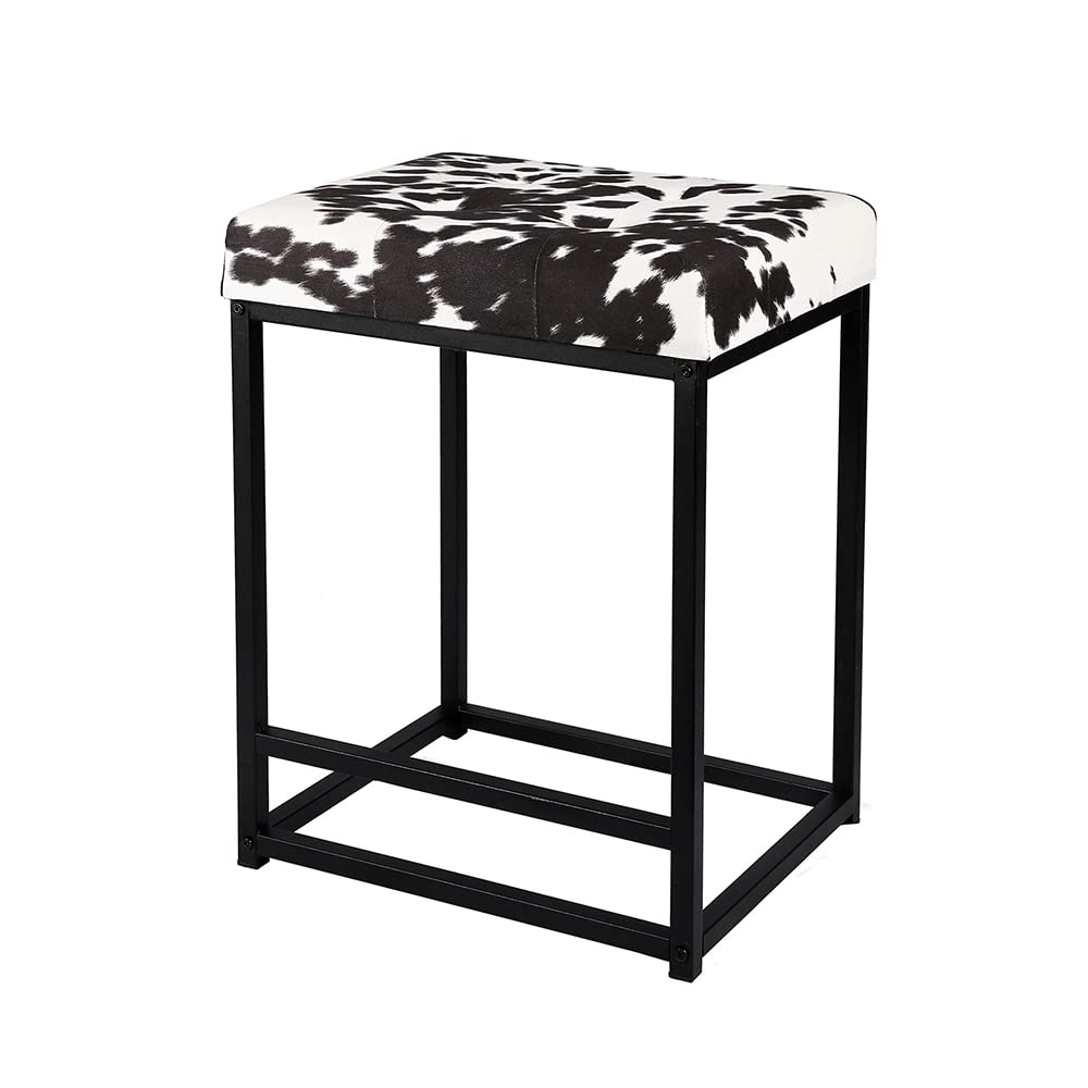 GIA 24-Inch Counter Height Square Backless Metal Stool with Holstein Cow Print Upholstery, Black, Qty of 2