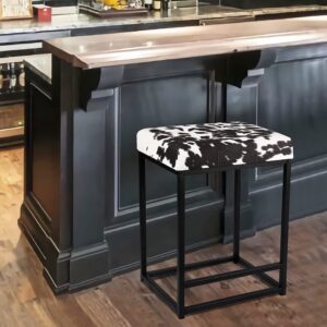 GIA 24-Inch Counter Height Square Backless Metal Stool with Holstein Cow Print Upholstery, Black, Qty of 2