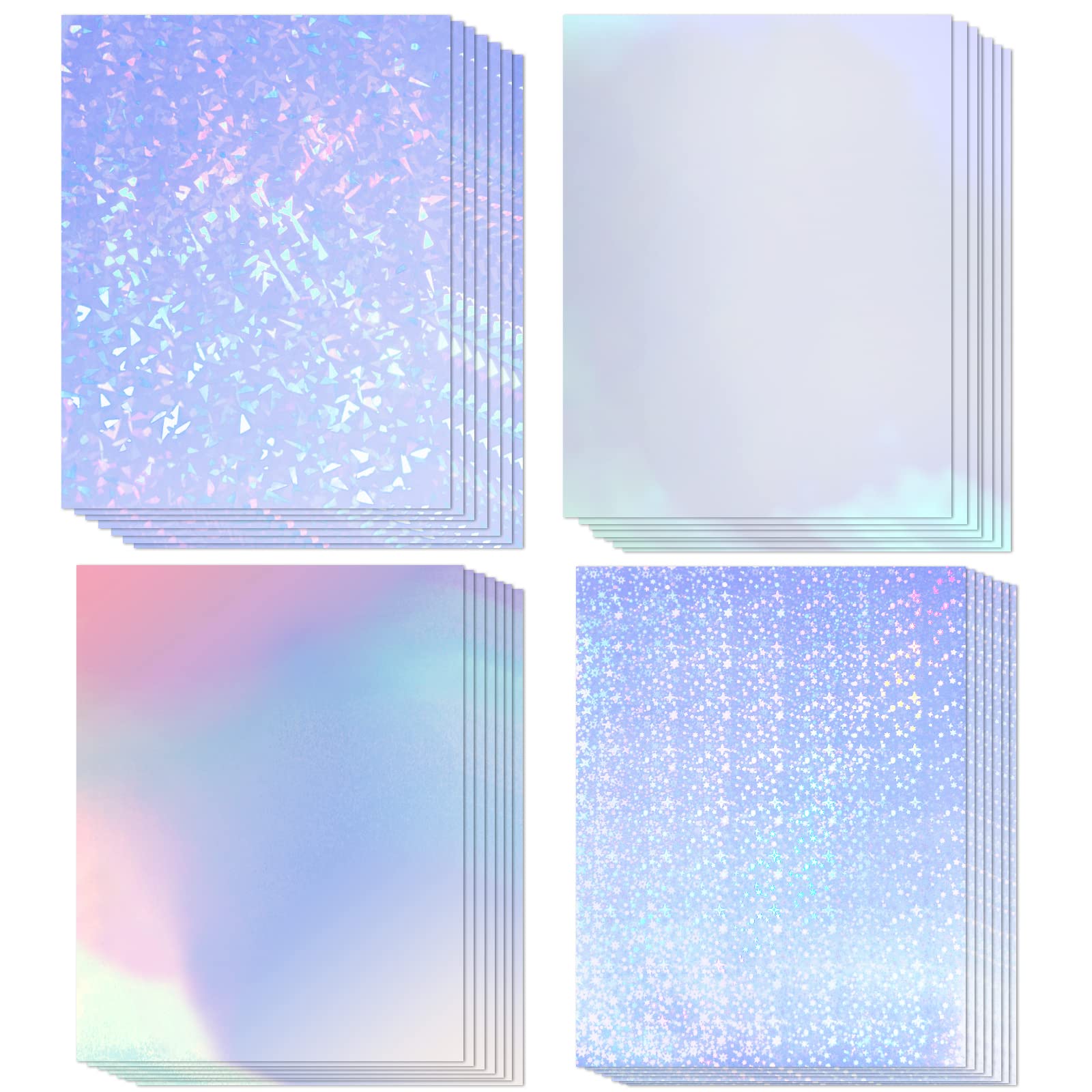 20 Sheets Holographic Printable Sticker Paper, 8.5x11 Inch Vinyl Sticker Paper for Inkjet & Laser Printer, Waterproof Dries Quickly Sticker Paper - Diamond/Rainbow/Glossy White/Star