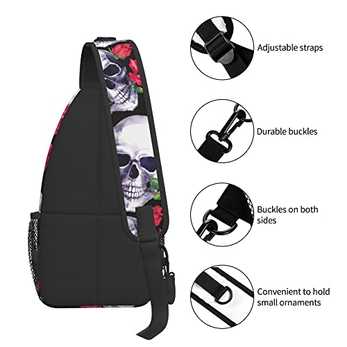 FyLybois Rose and Skull Sling Bag for Travel Crossbody Bags for Women Sling Backpack Outdoor Cycling Hiking