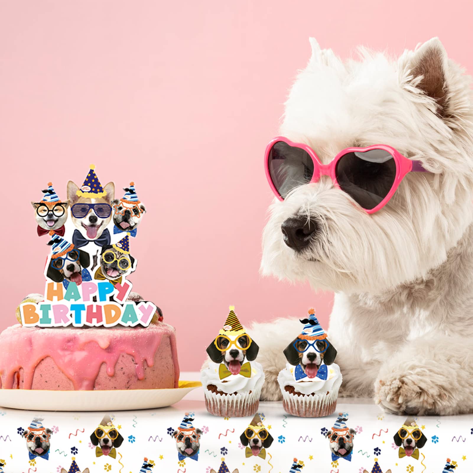 Juhap Dog Birthday Party Supplies, Puppy Birthday Party Decorations for Kids Includes Plates, Napkins, Table Covers, Cake Toppers, Balloons, Dog Banners, Swirls for Baby Shower Theme Party Decorations