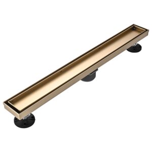 avsiile linear shower floor drain, brushed gold 24 inch 304 stainless steel bathroom drains kit, rectangular shower trench drain with reversable tile-in pattern drain cover & hair catcher