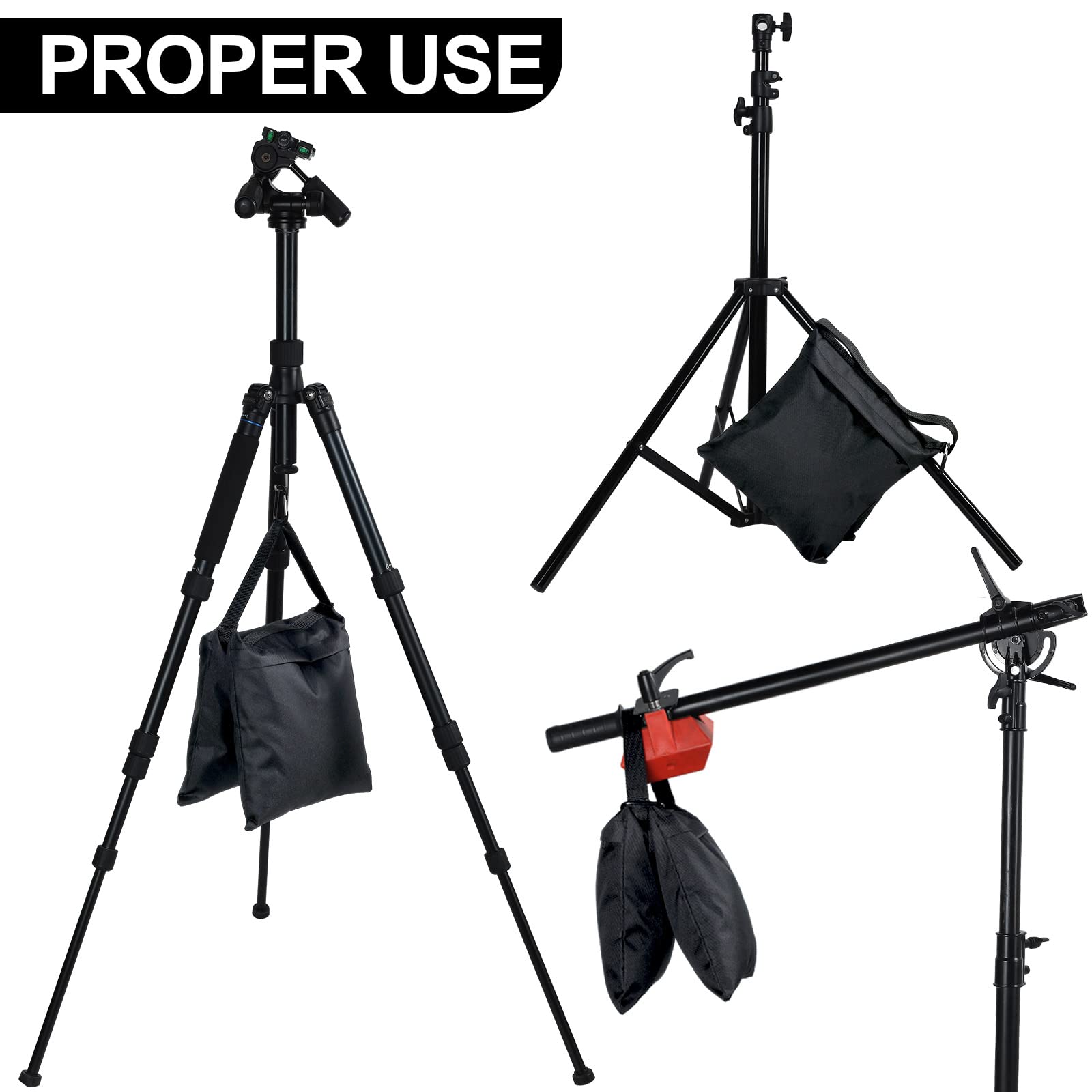 Hoteam 12 Sets Sandbag Outdoor Curtain Weighted Bags Sets with Spring Clamps, Hooks for Light Brackets, Heavy Photography Light Stand Tripod for Fixed Brackets Sports Outdoor Photo Video