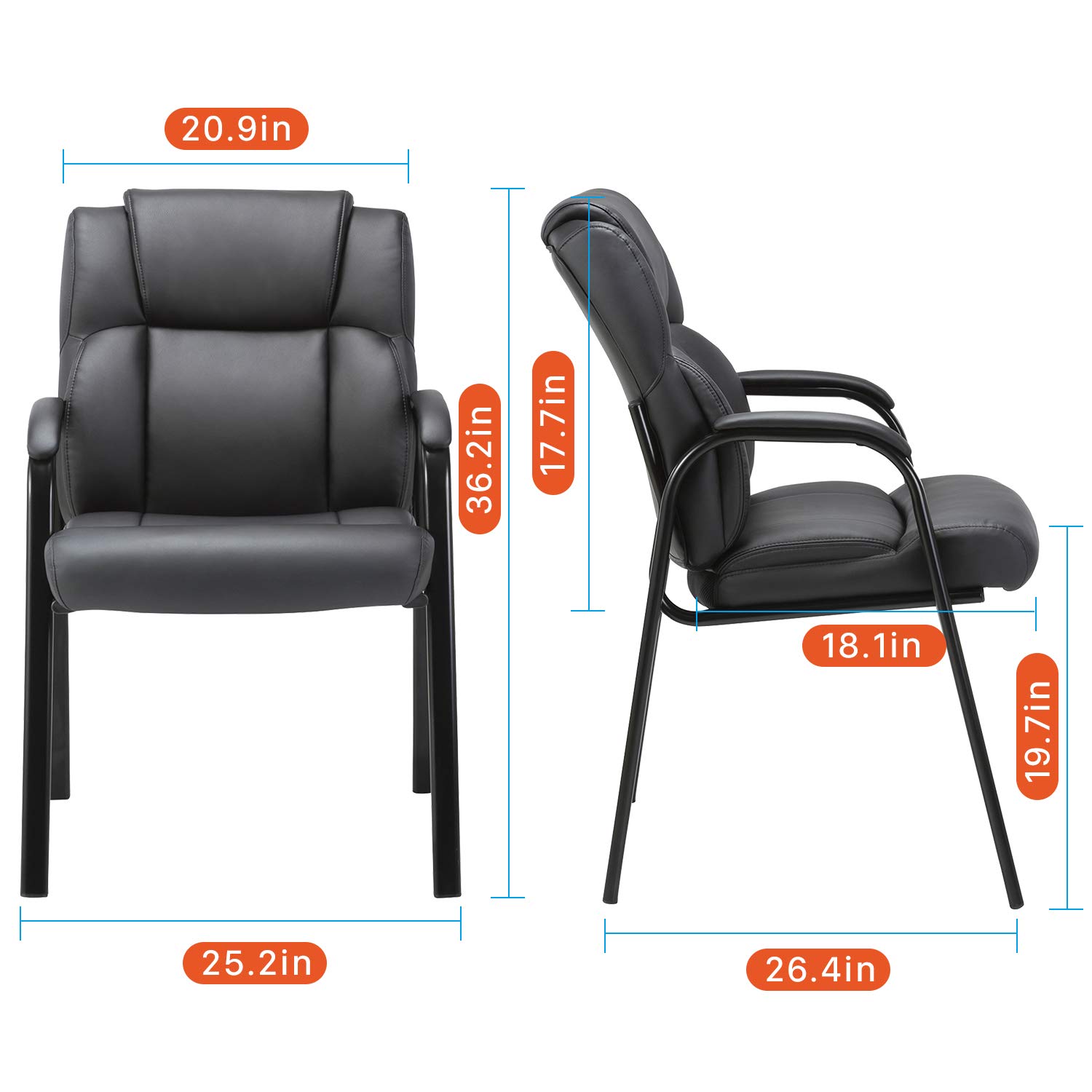 CLATINA Leather Guest Chair with Padded Arm Rest for Reception Meeting Conference and Waiting Room Side Office Home Black