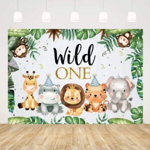 Tsoifu Safari 1st Birthday Decorations for Boy Wild One Backdorp Happy Birthday Banner Jungle Themed Tablecloth Balloon Garland Kit