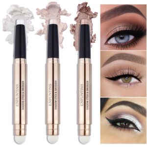 Enfuntins 3 Pcs Eyeshadow Stick Makeup Cosmetics Eye Brightener Stick Waterproof Eyeshadow Crayon Pencil with Soft Smudger, Glitter Shimmer Eye Shadow Pen Sets for Eye Makeup (#1#2#3)