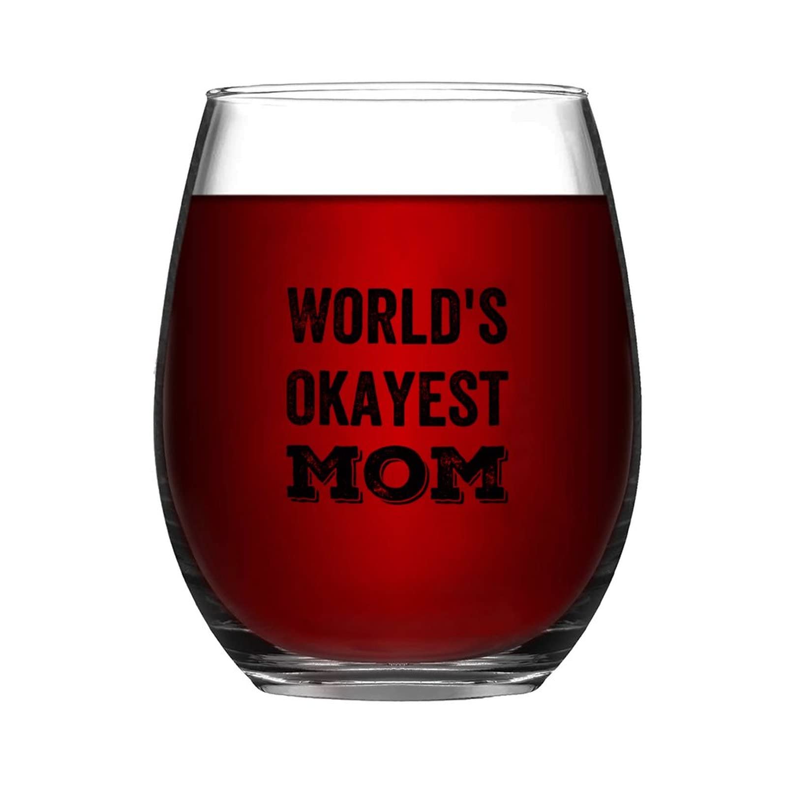 Mousus 11oz Stemless Wine Glass World's Okayest Mom Drinking Glass Glassware for Red or White Wine Cocktails Perfect For Homes & Bars Party Supplies Decorations