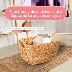 Compactor Caracas Water Hyacinth Storage Baskets, Handmade Large Wicker Basket For Laundry Bed Linen Towels, Wicker Baskets for Storage, Living Room Blanket Storage, Brown Basket - 18 x 11 x 11 inch