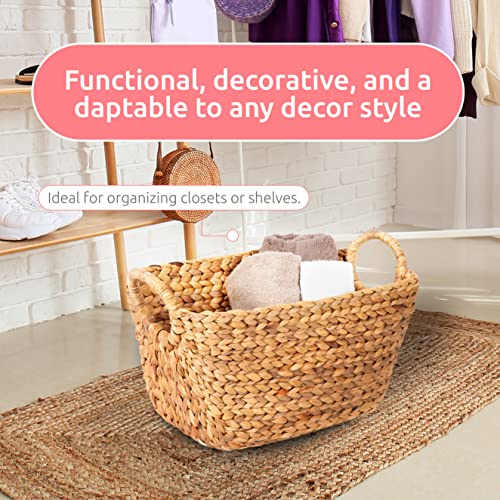 Compactor Caracas Water Hyacinth Storage Baskets, Handmade Large Wicker Basket For Laundry Bed Linen Towels, Wicker Baskets for Storage, Living Room Blanket Storage, Brown Basket - 18 x 11 x 11 inch