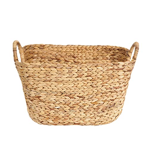 Compactor Caracas Water Hyacinth Storage Baskets, Handmade Large Wicker Basket For Laundry Bed Linen Towels, Wicker Baskets for Storage, Living Room Blanket Storage, Brown Basket - 18 x 11 x 11 inch