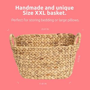 Compactor Caracas Water Hyacinth Storage Baskets, Handmade Large Wicker Basket For Laundry Bed Linen Towels, Wicker Baskets for Storage, Living Room Blanket Storage, Brown Basket - 18 x 11 x 11 inch