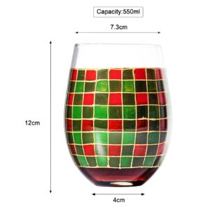 Crystal Christmas Holiday Tree Stemmed Wine Glass - Pink & Green - 12oz Goblet Bordeaux Gold Rim Colored Glassware, Cheerful Party Festive New Years Cheer for Holiday Gift Xmas & Winter Season