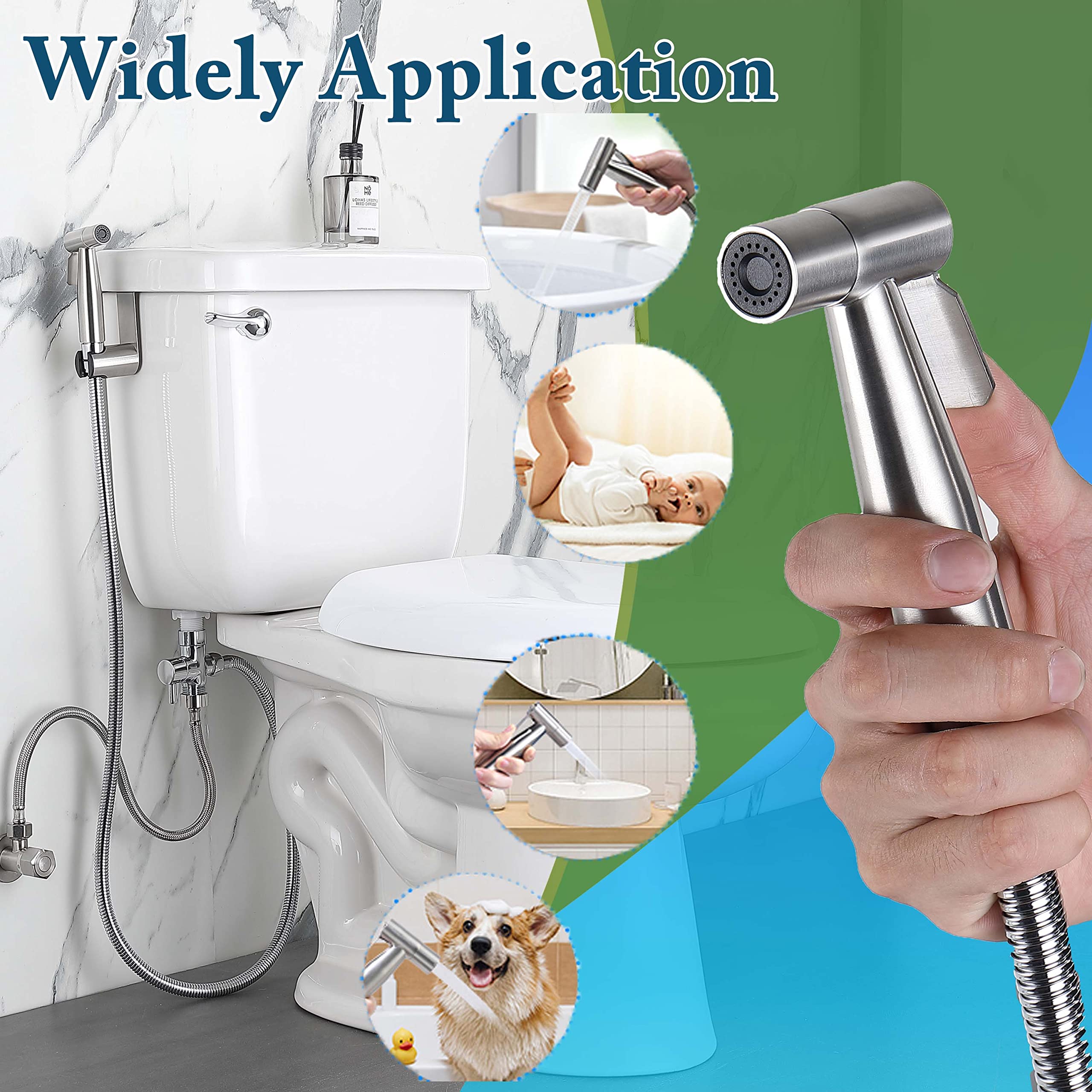 Bidet Sprayer for Toilet, Handheld Sprayer Kit with Adjustable Jet Spray for Toilet Bidet Cloth Diaper Sprayer Set Feminine Hygiene Cleaning Premium Stainless Steel Muslim Shower Toilet Sprayer