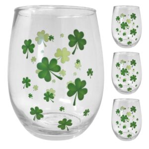 BANBERRY DESIGNS Shamrock Stemless Irish Wine Glasses - Set of 4 - St. Patrick's Day Celebration - Celtic Gifts 20 oz