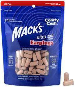 mack's ultra soft foam earplugs, 100 pair bag - 33db highest nrr, comfortable ear plugs for sleeping, snoring, travel, concerts, studying and loud noise | made in usa