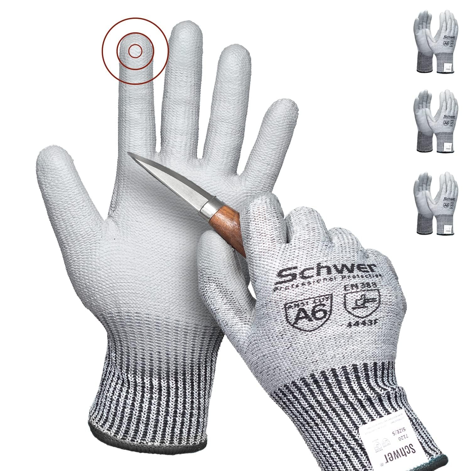 Schwer 3 Pairs AIR-SOFT Cut Resistant Gloves AR7120 ANSI A6 Cut Proof Work Gloves, Touchscreen, for Men and Women Used for Woodworking, Glass Cutting, Construction, Cargo Handling, Car Repair（L）