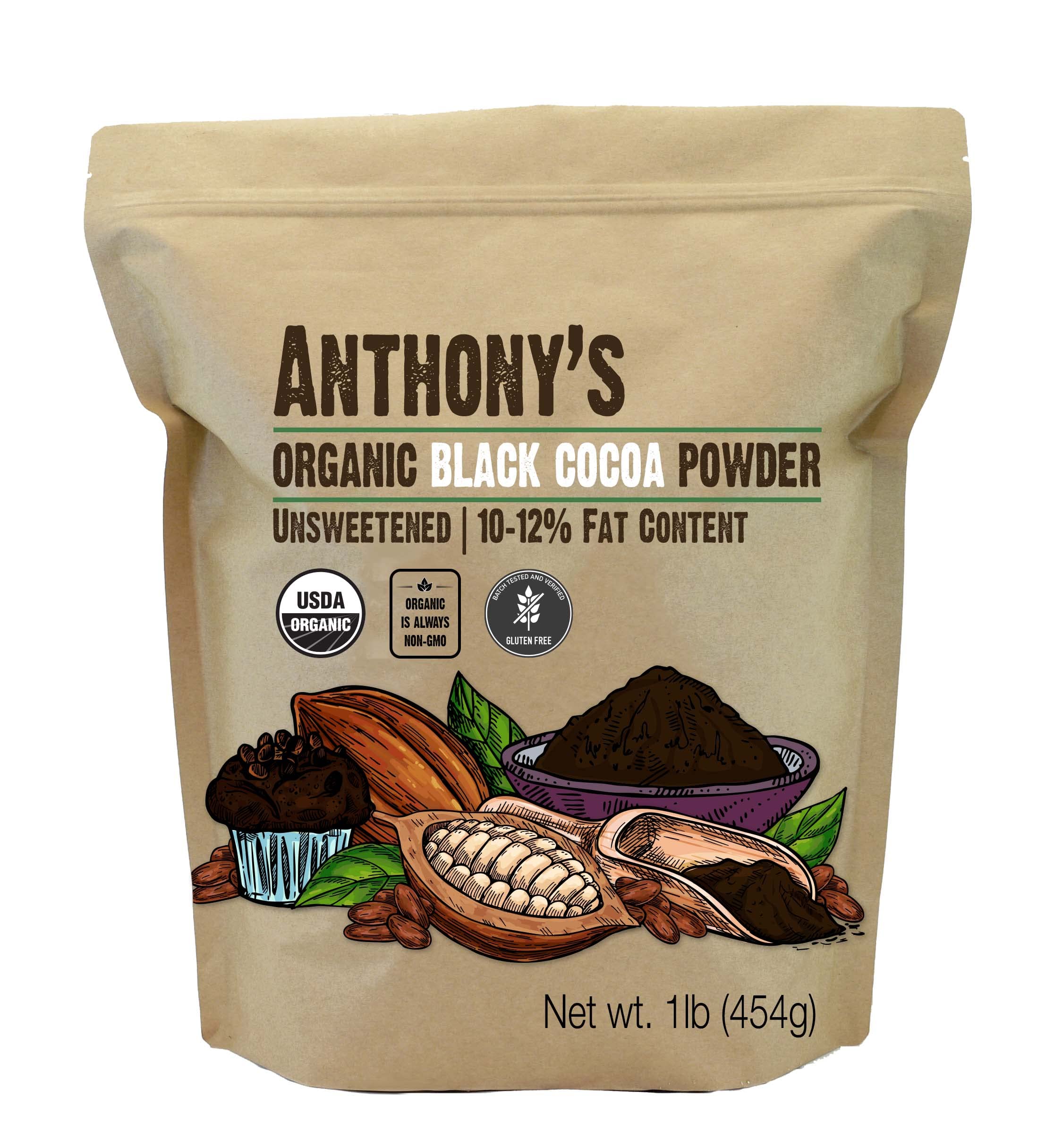 Anthony's Organic Black Cocoa Powder, 1 lb, Unsweetened, Dutch Processed, Gluten Free, Non GMO