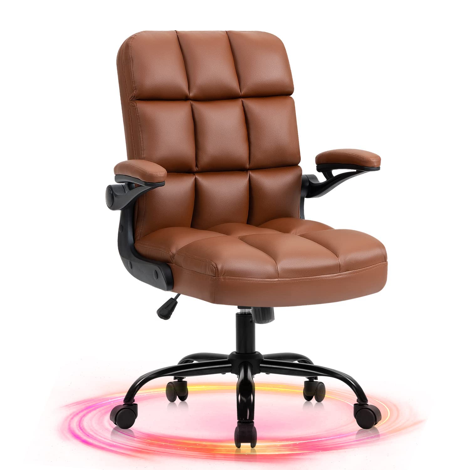 SEATZONE Home Office Chair Ergonomic Desk Executive Chair Computer Task Chair, Rolling Swivel Chair with Arms,Brown