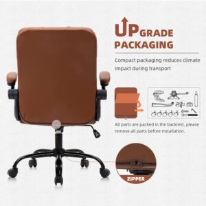 SEATZONE Home Office Chair Ergonomic Desk Executive Chair Computer Task Chair, Rolling Swivel Chair with Arms,Brown