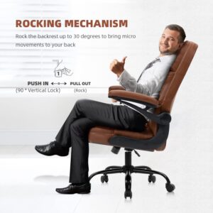 SEATZONE Home Office Chair Ergonomic Desk Executive Chair Computer Task Chair, Rolling Swivel Chair with Arms,Brown