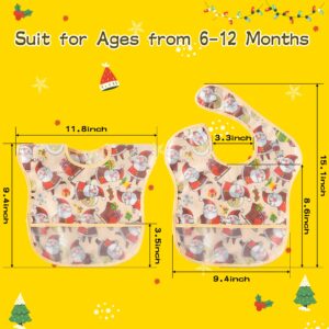 2ooya 4pcs Christmas Baby Feeding Bibs Toddler Waterproof Bib Set with Crumb Catcher Pocket Infant Adjustable Teething Food Bib Baby Keepsake Gift for Christmas,6-12 Months