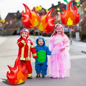 12 Pcs Fire Balloons Fire Truck Birthday Party Supplies 33 Inch Large Flame Balloons Yellow Orange Red Firefighter Decorations Aluminum Foil Fake Campfire for Fireman Theme Kids' Party Favors