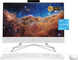 hp 2022 newest all-in-one desktop, 21.5" fhd display, intel celeron j4025 processor, 4gb ram, 128gb pcie ssd, webcam, wifi, hdmi, rj-45, wired keyboard&mouse, windows 11 home, white