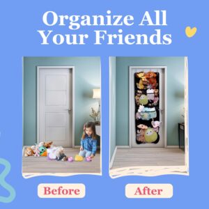 Lilly's Love Over Door Stuffed Animal Toy Storage Hanging Organizer | 4 Expandable Mesh Net Pockets, Stores Loads of Plush Toys | Large Plushie Display for Boys, Girls | White (65" x 23")