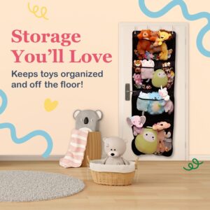 Lilly's Love Over Door Stuffed Animal Toy Storage Hanging Organizer | 4 Expandable Mesh Net Pockets, Stores Loads of Plush Toys | Large Plushie Display for Boys, Girls | White (65" x 23")