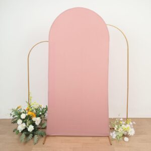 Efavormart 7ft Dusty Rose Spandex Fit Round Top Backdrop Frame Stand Cover, 2-Sided Wedding Arch Cover