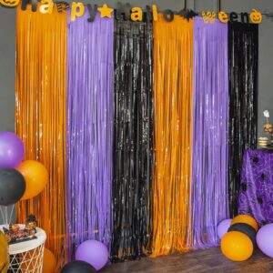 lolstar 5 pack orange purple black photo booth props,3.3 x 6.6 ft halloween foil fringe curtains,halloween party photo backdrop streamer backdrop for halloween party decoration