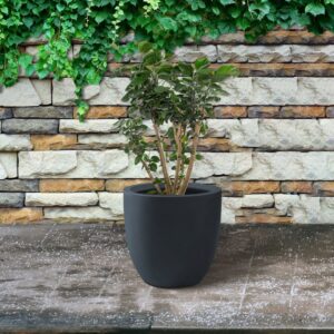 Kante 10 Inch Dia Round Concrete Planter, Indoor Outdoor Large Plant Pot with Drainage Hole and Rubber Plug for Home Patio Garden, Charcoal