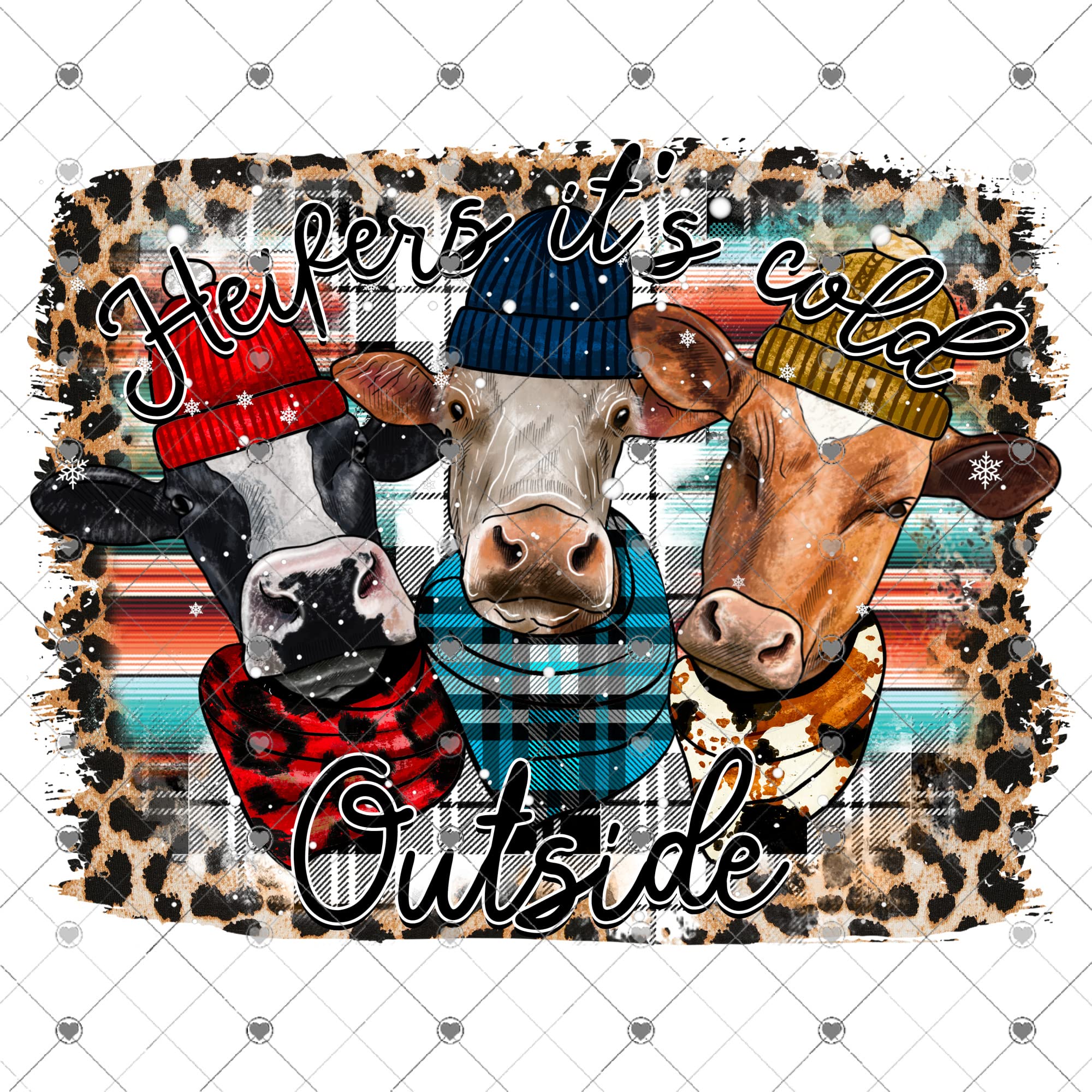 Heifers it's Cold Outside Christmas Sublimation Transfer, Cows, Farm, Leopard Heifer, Printed Sub, Sublimation Design Transfer, Ready to Use (Adult x1-8.5+')