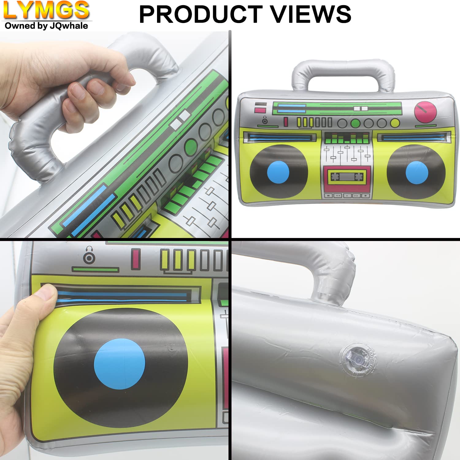 LYMGS 16 Inch Inflatable Boombox Radio Party Toy, 40cm Large Blow Up Retro 80s 90s BOOM BOX Speaker Balloon Decoration for Beach Party Kids Toy Prop Accessory, 1 Pack