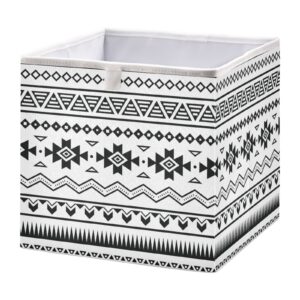 kigai rectangular storage bin tribal aztec navajo black foldable storage basket toy storage box for home organizing shelf closet bins, 15.8 x 10.6 x 7-inch