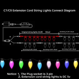 C7 Smart Christmas Lights, 32.8Ft LED Smart Outdoor String Lights, Smart Christmas Tree Lights, 50 Dimmable LED Bulbs with Remote&App, Music Sync&Timer Control, Waterproof for Christmas Decor