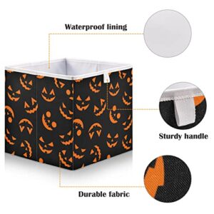 Kigai Halloween Pumpkin Face Cube Storage Bins - 11x11x11 In Large Foldable Storage Basket Fabric Storage Baskes Organizer for Toys, Books, Shelves, Closet, Home Decor