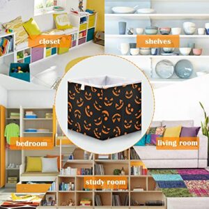 Kigai Halloween Pumpkin Face Cube Storage Bins - 11x11x11 In Large Foldable Storage Basket Fabric Storage Baskes Organizer for Toys, Books, Shelves, Closet, Home Decor