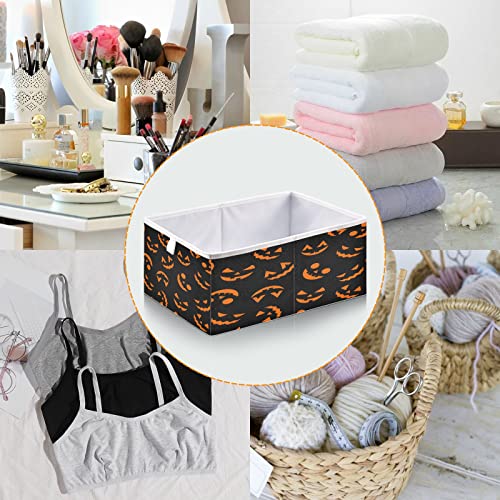 Kigai Halloween Pumpkin Face Cube Storage Bins - 11x11x11 In Large Foldable Storage Basket Fabric Storage Baskes Organizer for Toys, Books, Shelves, Closet, Home Decor