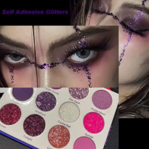 Mysense Glitter Eyeshadow Palette, 12 Colors Purple Pink Eye Shadow Makeup Pressed Glitter Shimmer Matte Eyeshadow Pallets, Halloween Christmas Costume Face Paint Cosplay Makeup for Women Girls