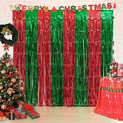 LYUBASA 3 Pack Christmas Party Decorations, Red and Green Tinsel Foil Fringe Curtains,Ugly Sweater theme Photo Booth Prop Streamer Backdrop decor Indoor outdoor Party Supplies for Happy New Year party