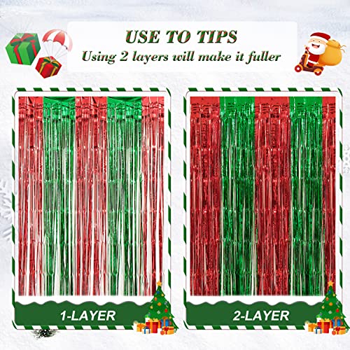 LYUBASA 3 Pack Christmas Party Decorations, Red and Green Tinsel Foil Fringe Curtains,Ugly Sweater theme Photo Booth Prop Streamer Backdrop decor Indoor outdoor Party Supplies for Happy New Year party